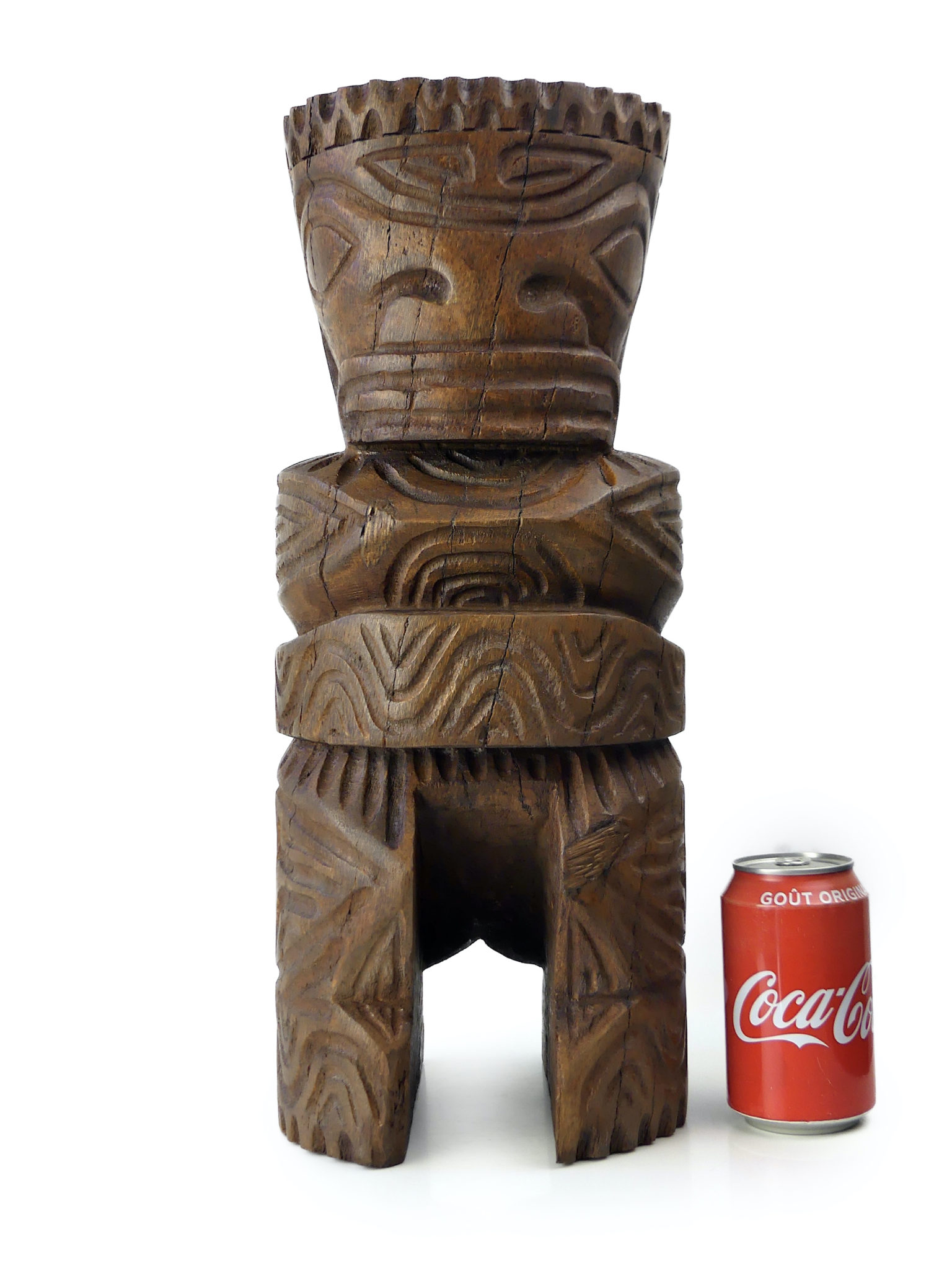 Grand Tiki massif couronné ancien et lourd en bois de cocotier - OVIRY