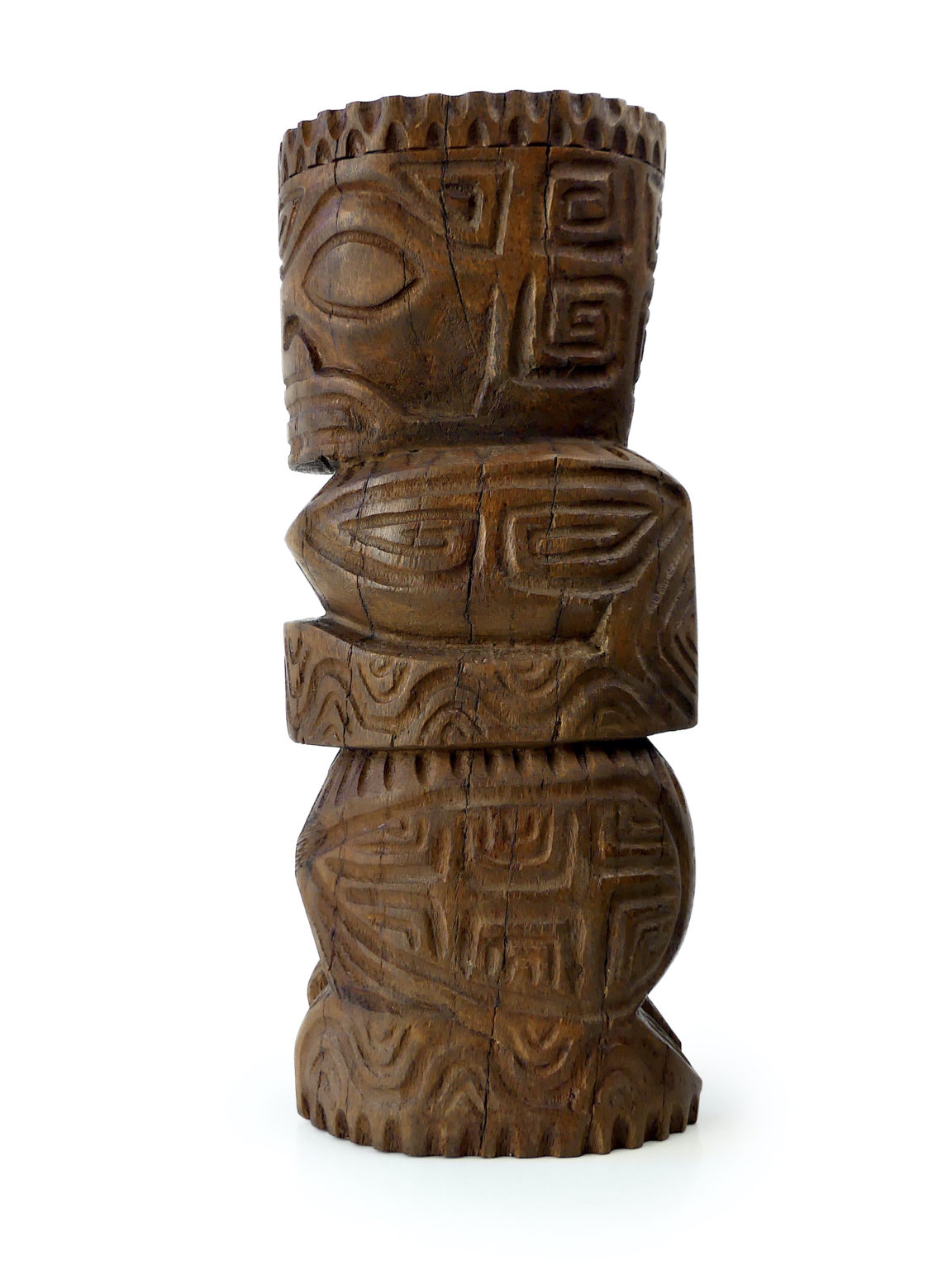 Grand Tiki massif couronné ancien et lourd en bois de cocotier - OVIRY