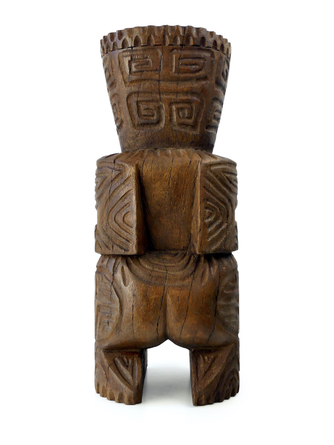 Grand Tiki massif couronné ancien et lourd en bois de cocotier - OVIRY
