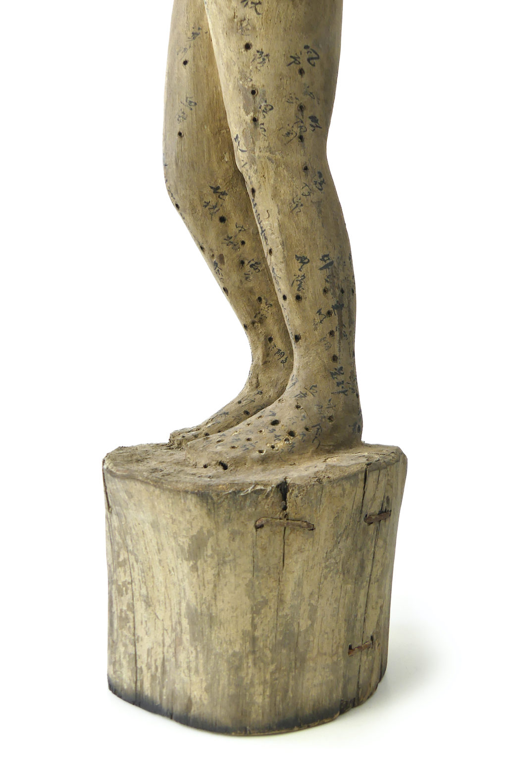 Grande statue acupuncture femme ancienne en bois Chine OVIRY