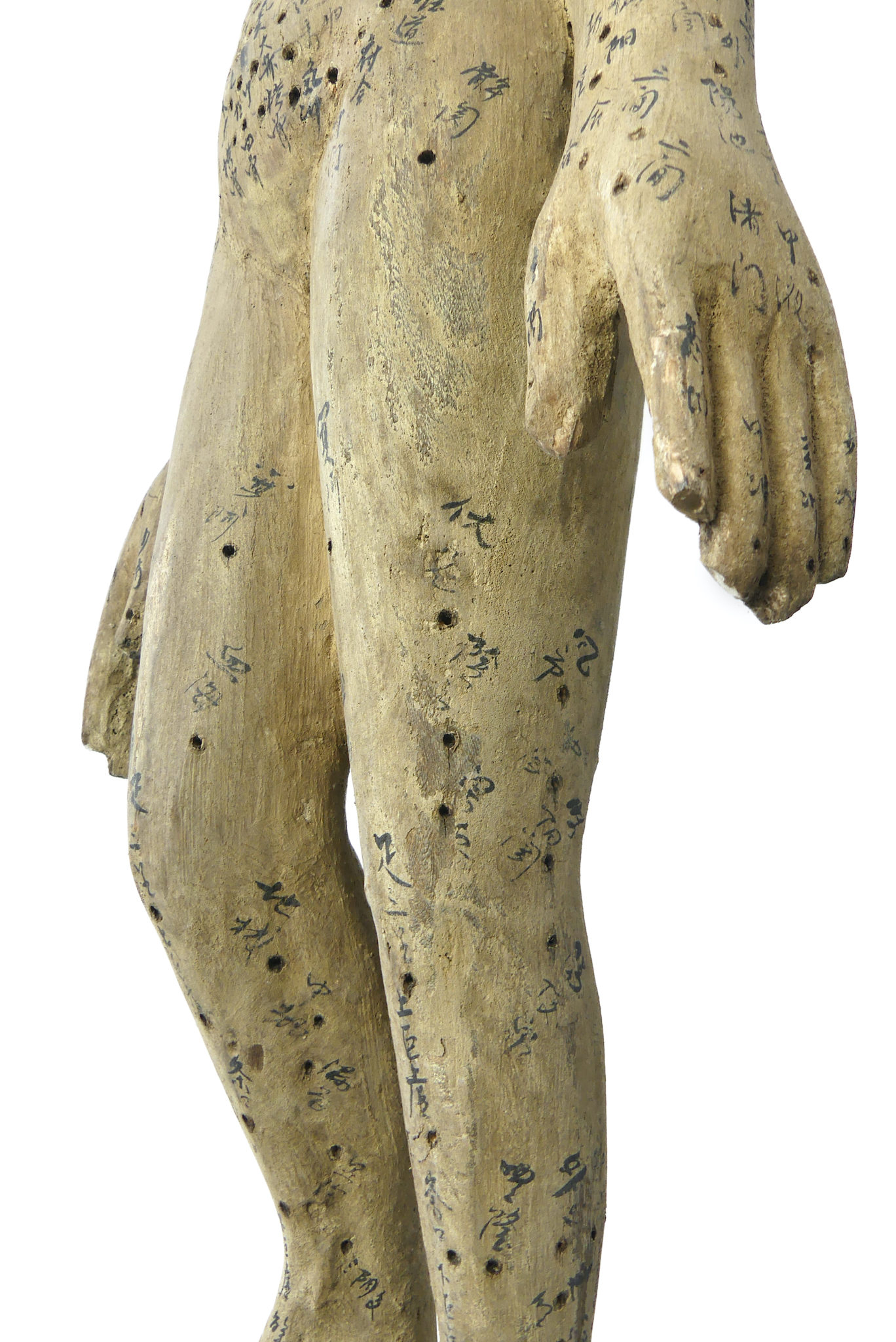 Grande statue acupuncture femme ancienne en bois Chine OVIRY