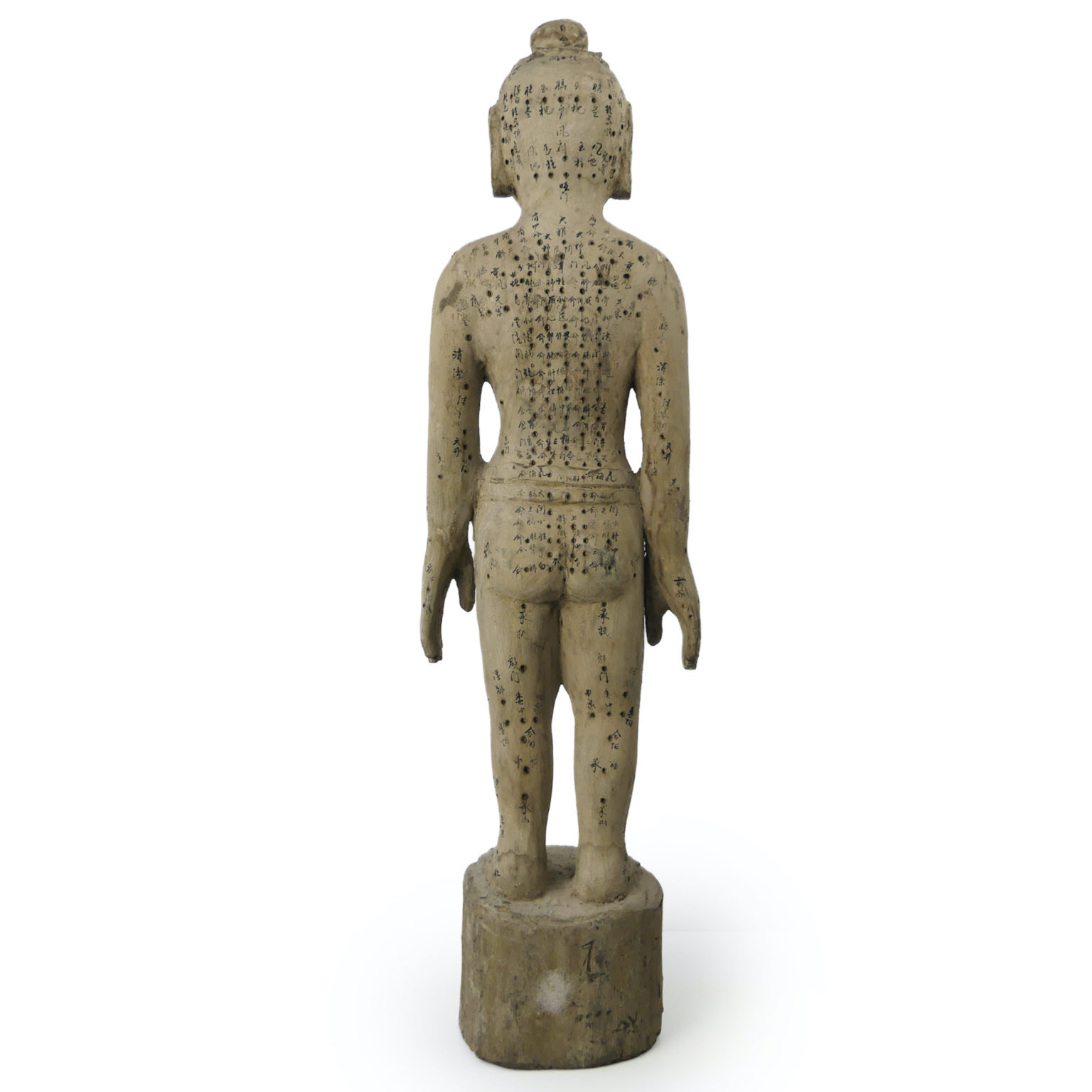 Grande statue acupuncture homme ancienne en bois Chine OVIRY