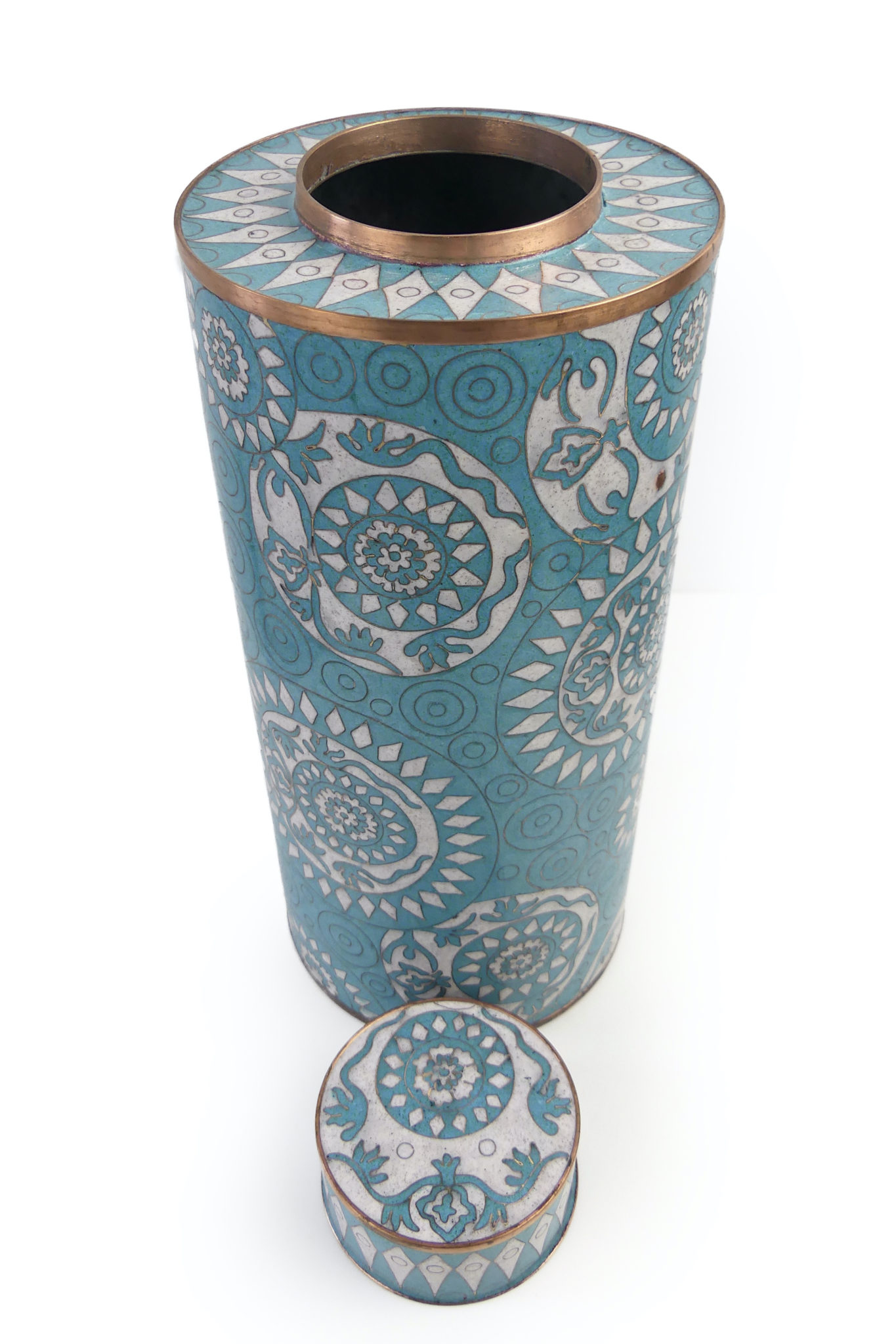 Pot long bleu clair et blanc en cloisonné Fabienne Jouvin - OVIRY