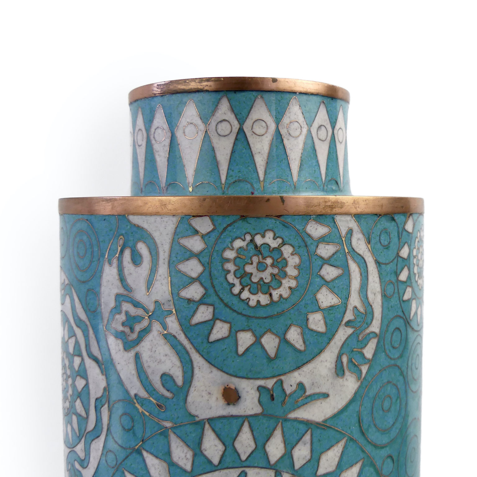 Pot long bleu clair et blanc en cloisonné Fabienne Jouvin - OVIRY