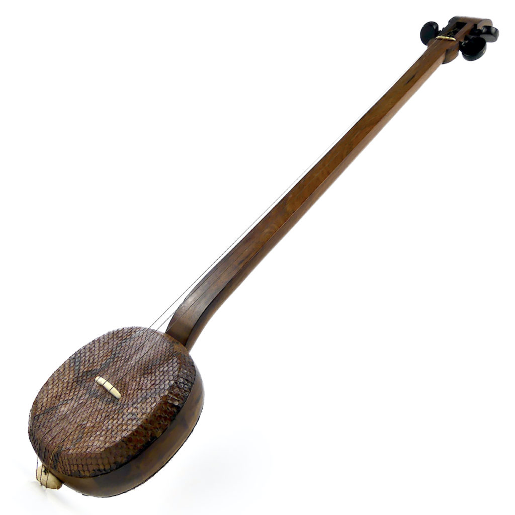 Sanxian luth chinois ancien à 3 cordes en bois os et peau - OVIRY
