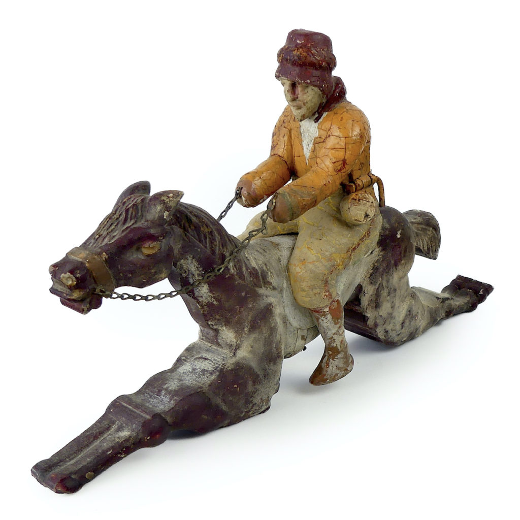 Cheval tir forain en bois sculpté peint début XXe - OVIRY
