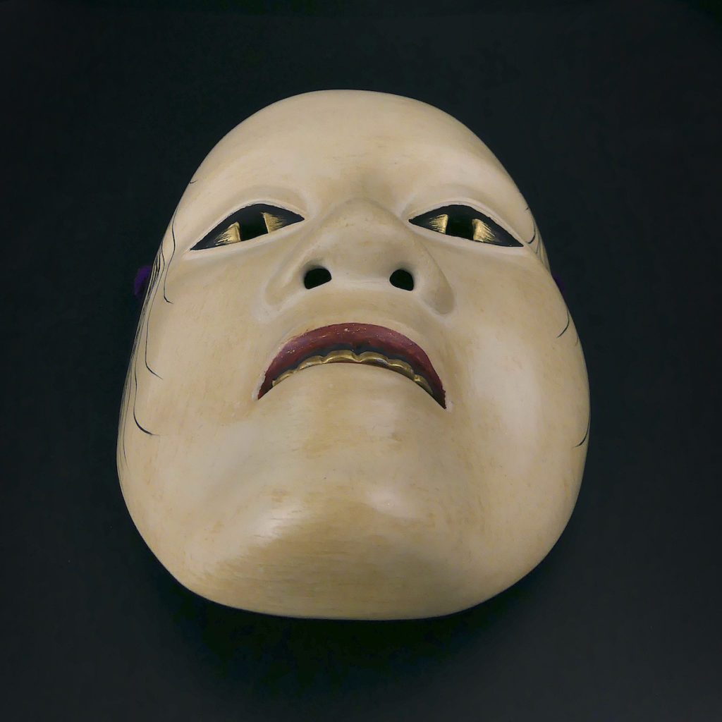 Masque Deigan femme aux yeux dorés signé - Ère Shōwa - OVIRY
