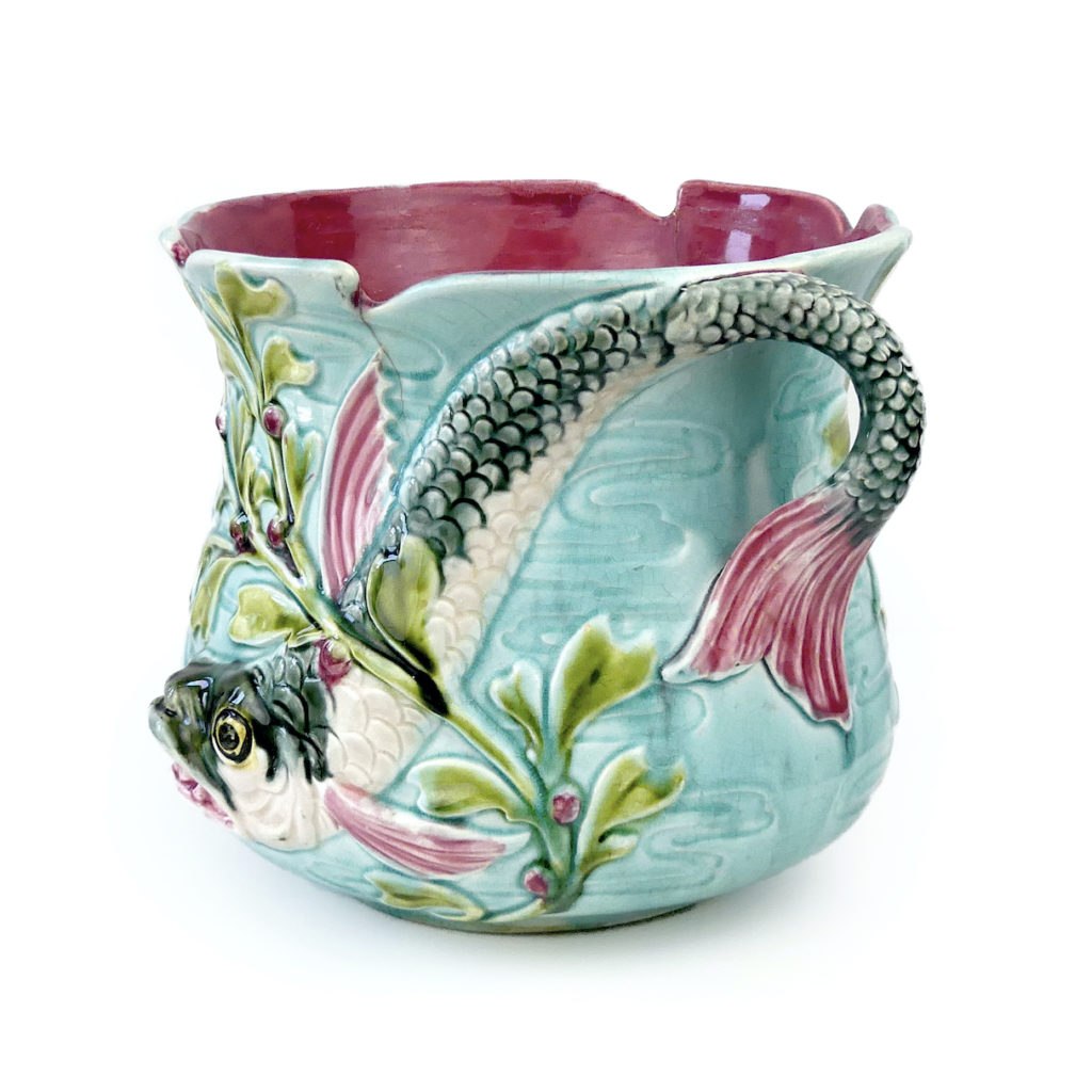 Cache-pot poissons en barbotine de la Faïencerie Onnaing OVIRY