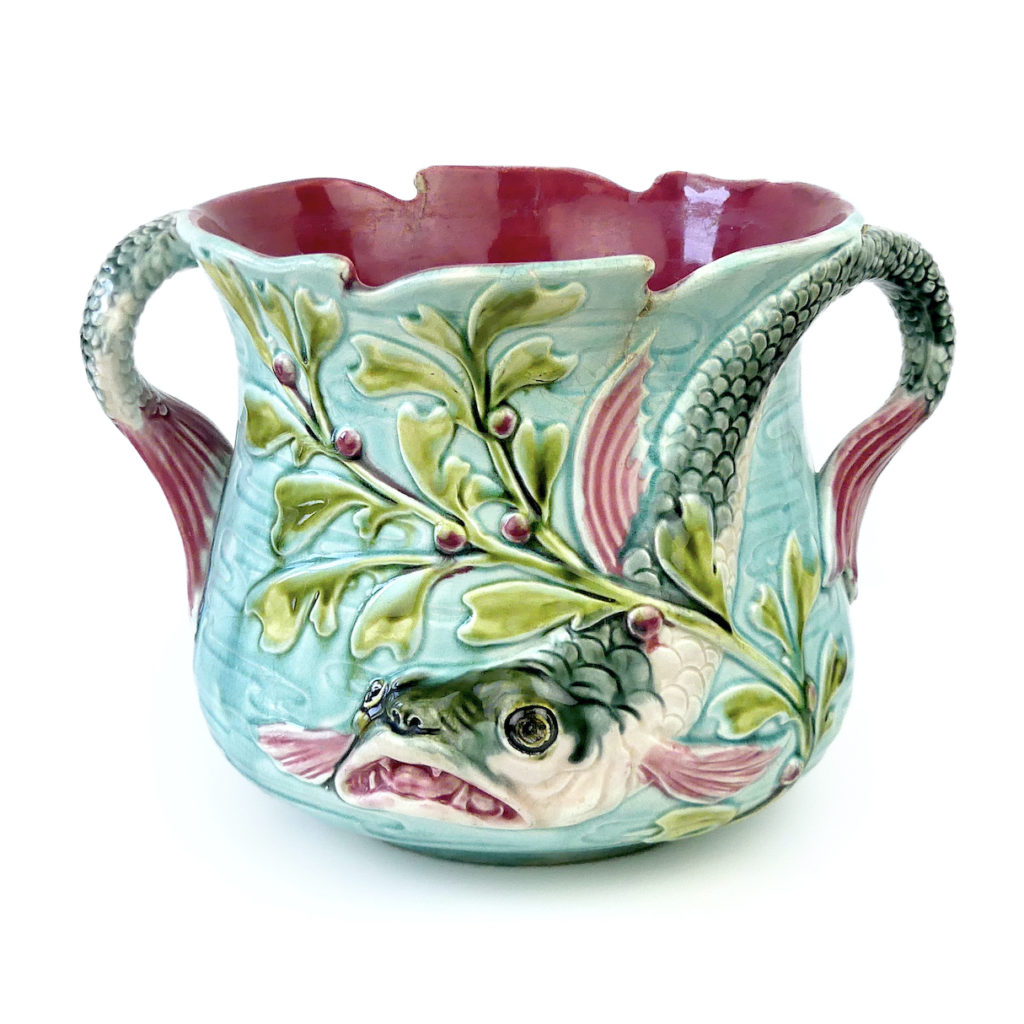 Cache-pot poissons en barbotine de la Faïencerie Onnaing OVIRY