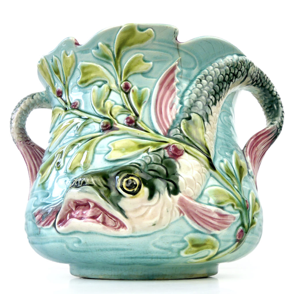 Cache-pot poissons en barbotine de la Faïencerie Onnaing OVIRY