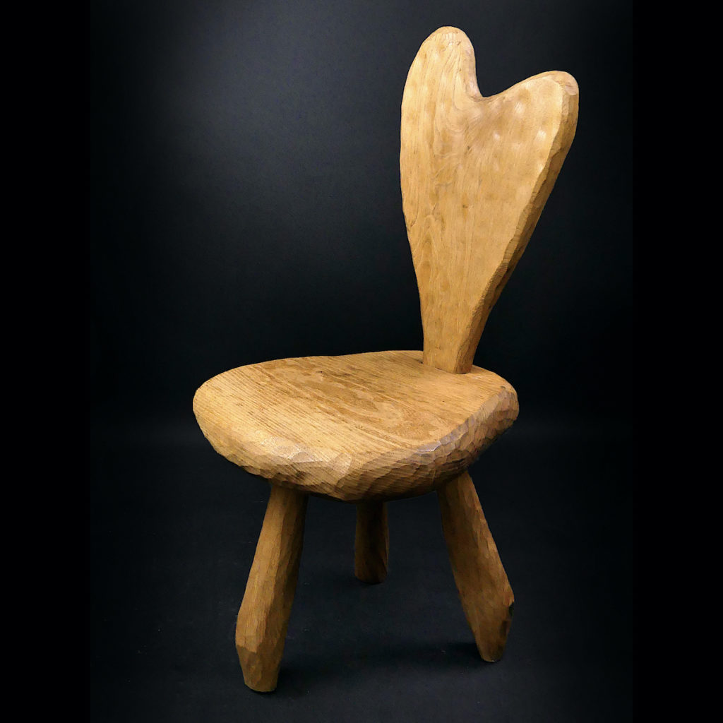 Chaise tripode brutaliste en bois - Alexander Noll - 1950 - OVIRY