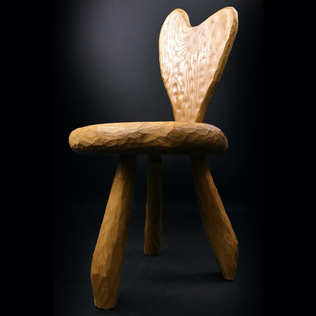 Chaise tripode brutaliste en bois - Alexander Noll - 1950 - OVIRY