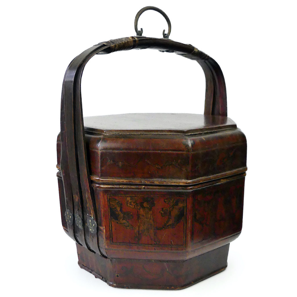 Bakul Sia chinois panier de mariage ancien bambou laqué - OVIRY