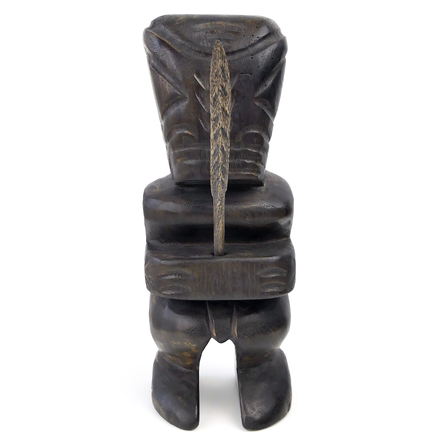 Tiki maohi à la lance en bois sombre massif - Polynésie - OVIRY