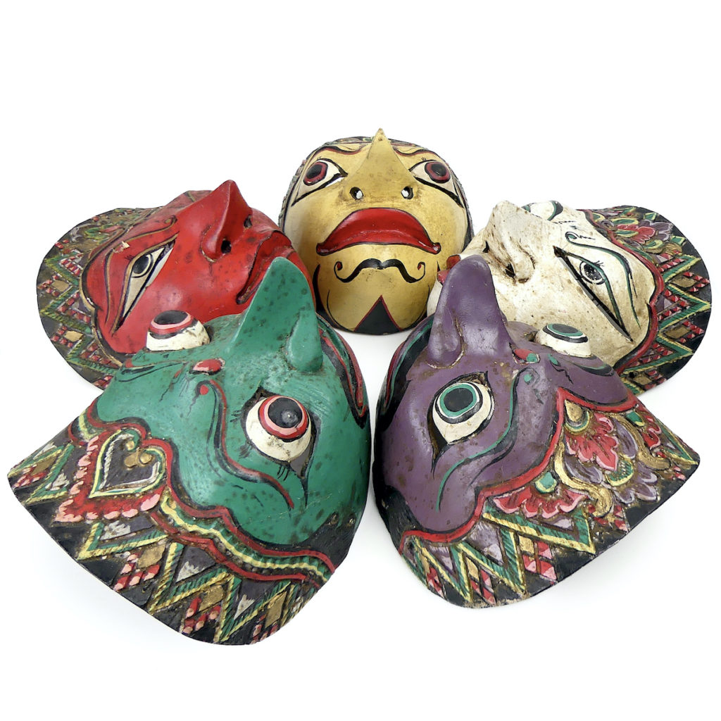 Cinq masques Topeng javanais Wayang Topeng - Java - OVIRY